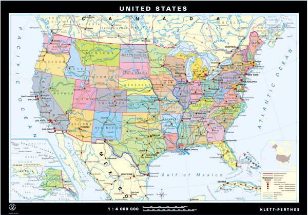 Spojené štáty Americké - všeobecnogeografická mapa, zadná strana ...
